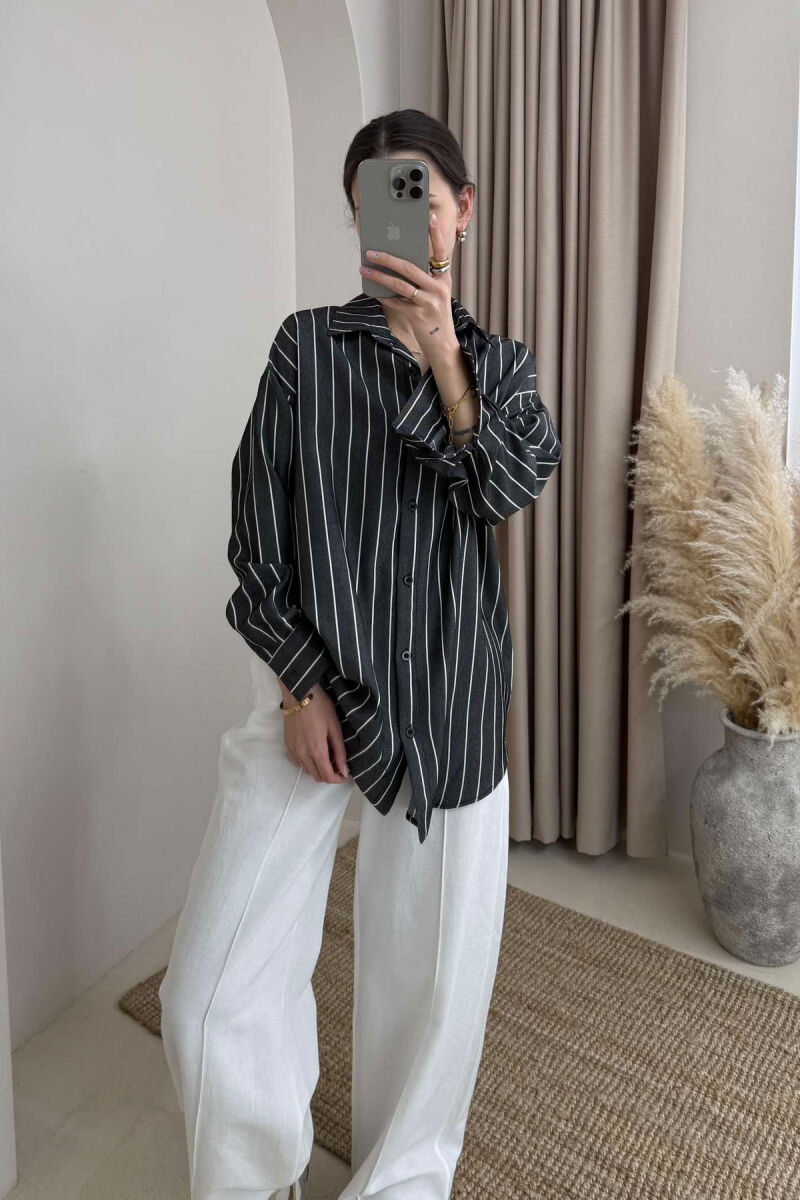 STRIPED SIMPLE WOMEN SHIRT DARK GREY/GEE SHIRTS KLAUDIO FASHION DE-25567