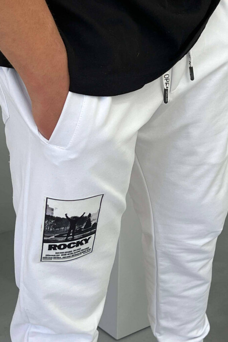 ROCKY ONE COLOR MEN JOGGERS WHITE-E BARDHE SWEATPANTS KLAUDIO FASHION ...